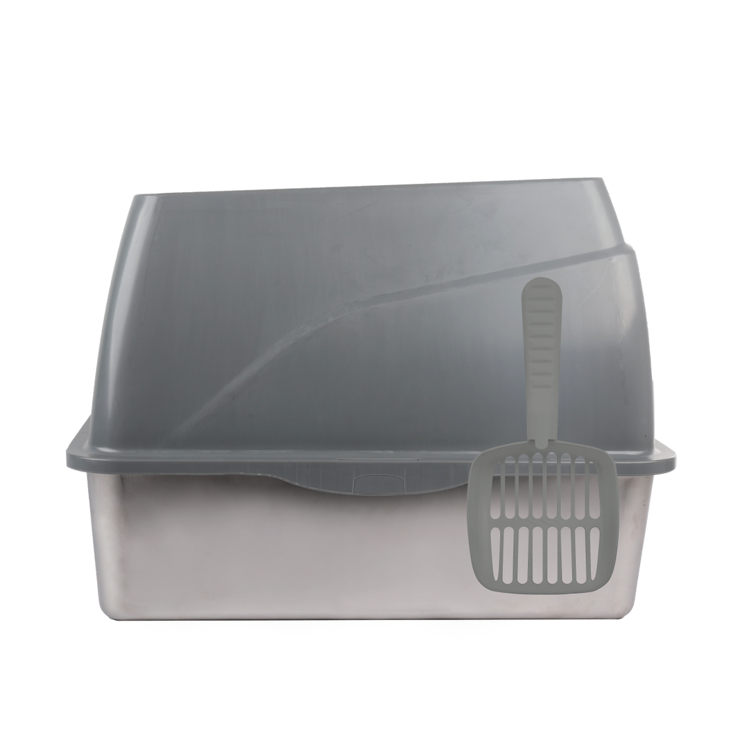 Go Fresh - Stainless Steel No Mess Cat Litter Box - Grey