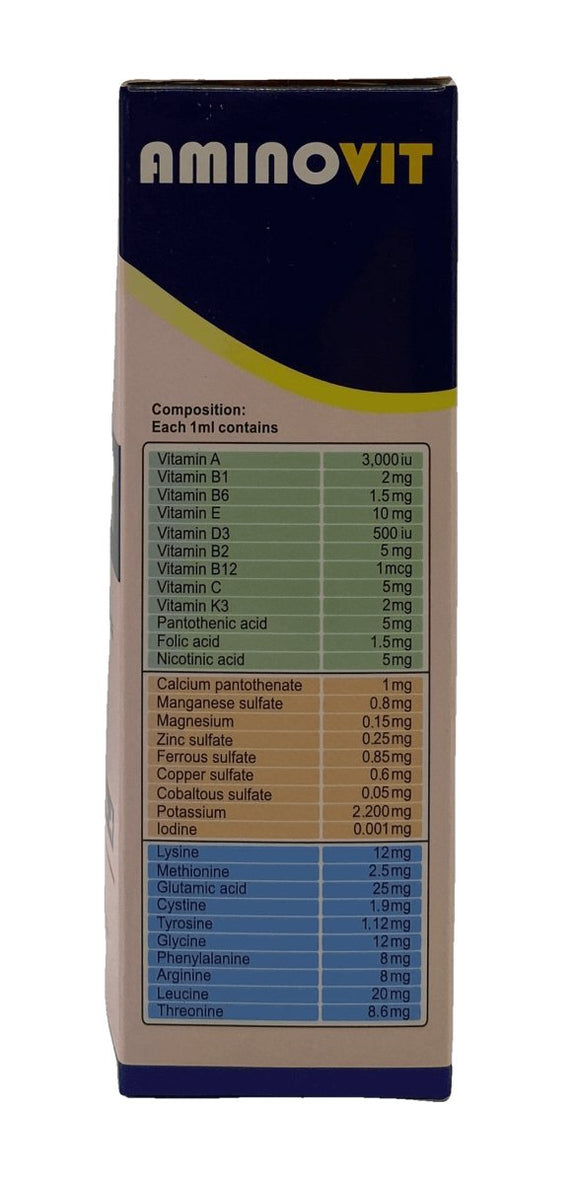 أمينوفيت: التركيبة السائلة المتوازنة من الفيتامينات، والمعادن، والأملاح المعدنية، والعناصر ...