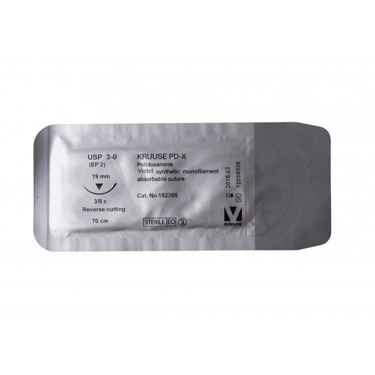 KRUUSE PD-X SUTURE USP 3-0, 70 CM, NEEDLE: 19 MM, REVERSE CUTTING, 3/8
