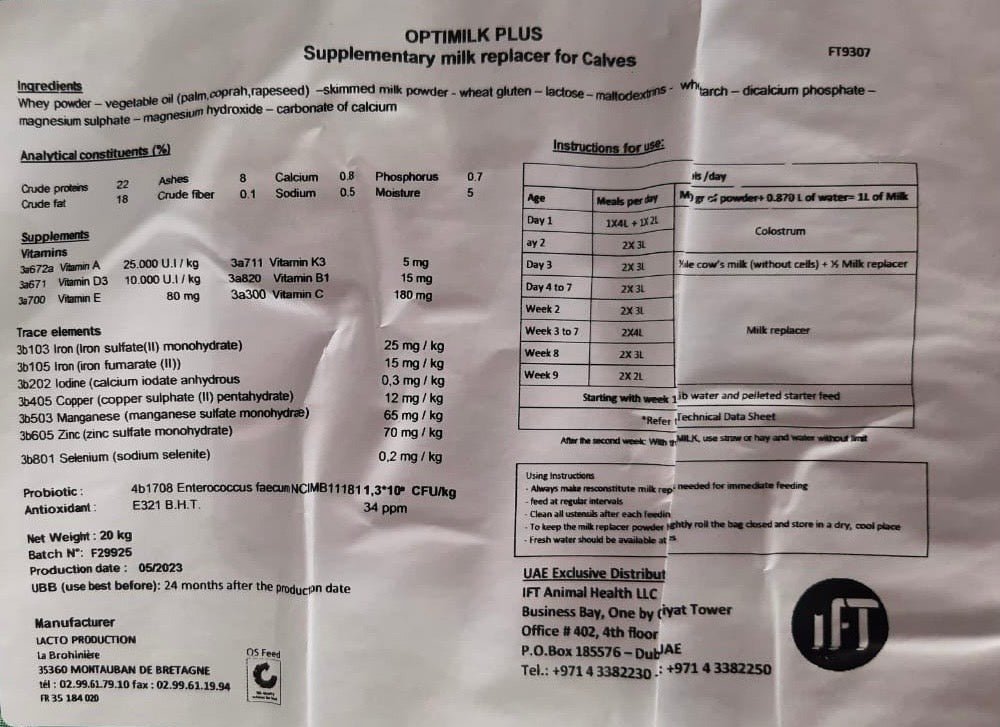 Optimilk Plus Milk Replacement 20 Kg | Shopivet